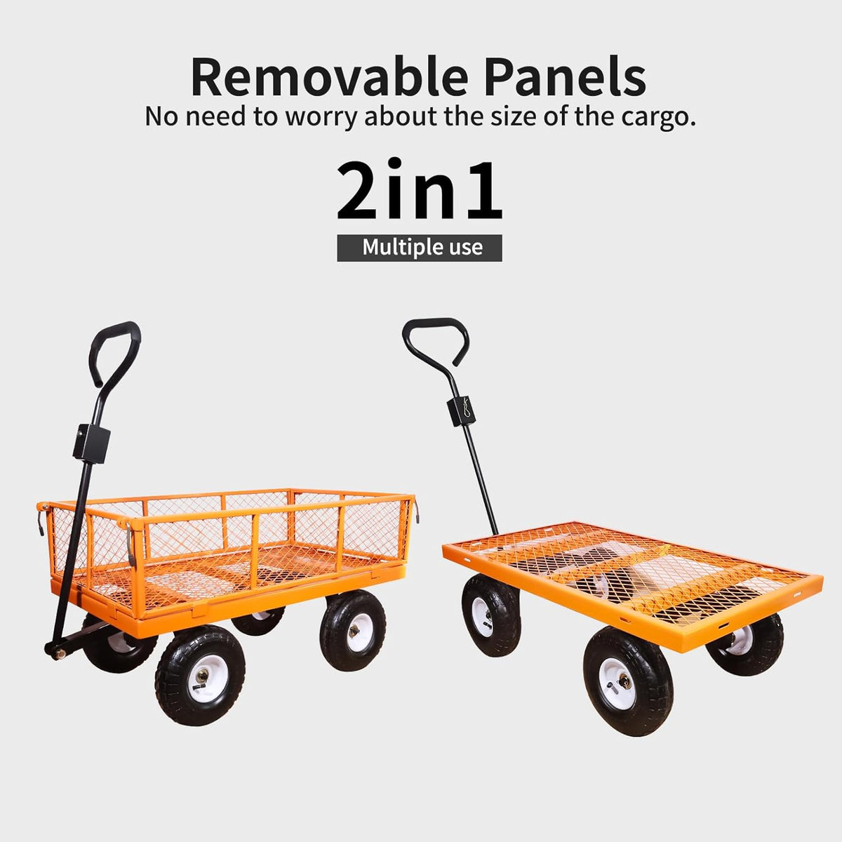 AAIN 1000 lbs Metal Garden Cart, Heavy Duty Garden Wagon with Removabl ...